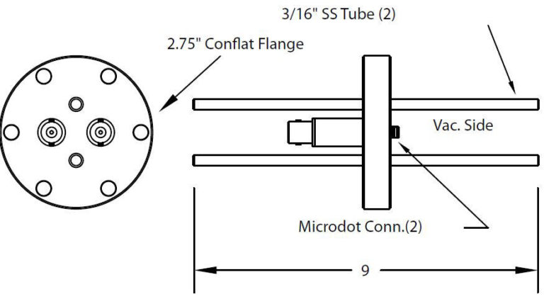 2 MicroDot-zu-BNC-Stecker und 2 Kühlschläuche (3/16 Zoll Außendurchmesser), DN40CF 400-011 – Demaco